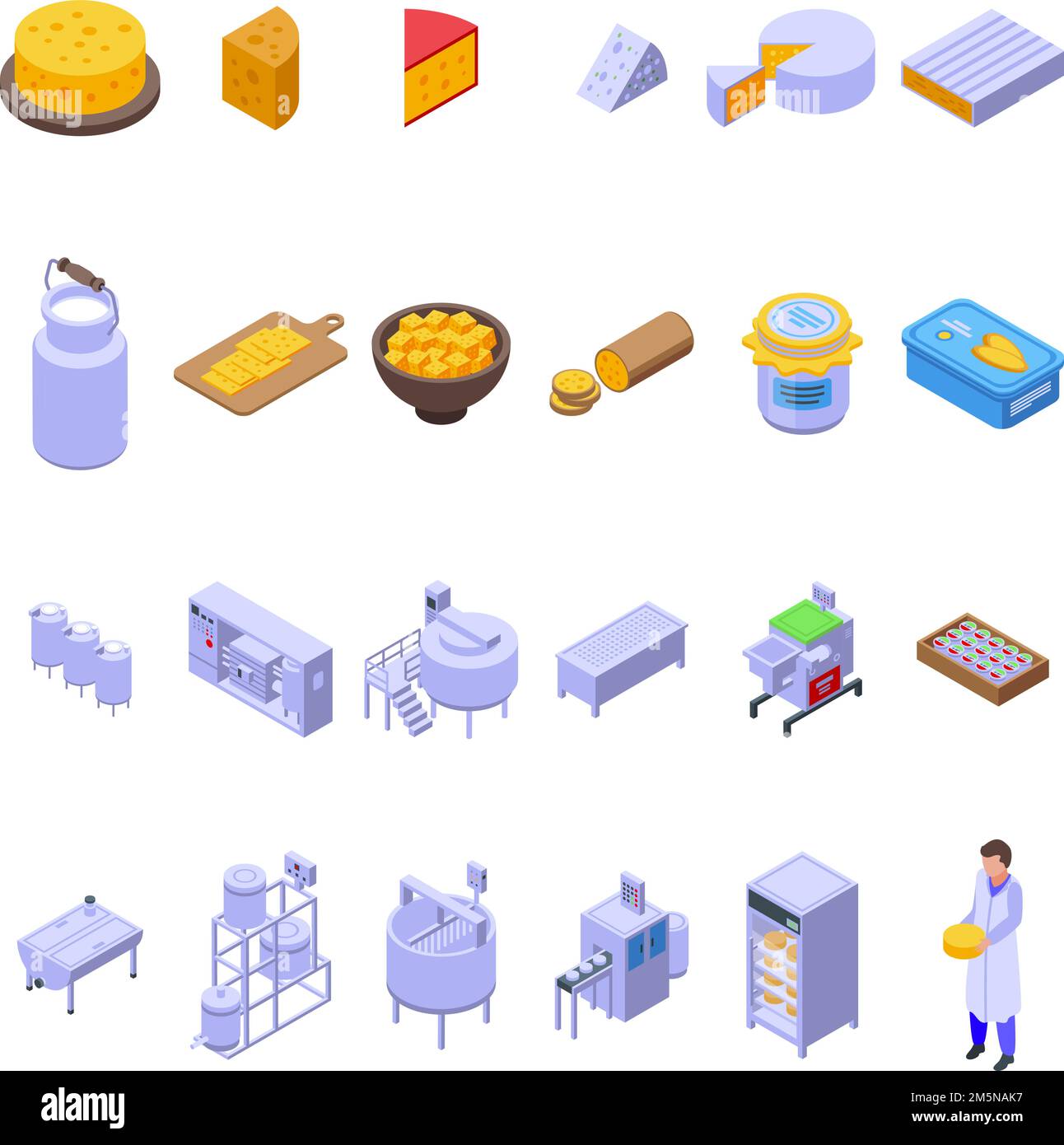Cheese production icons set. Isometric set of cheese production vector ... Cheese production icons set. Isometric set of cheese production vector ...