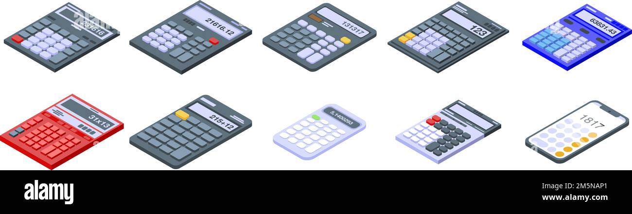 Calculator icons set. Isometric set of calculator vector icons for web ...