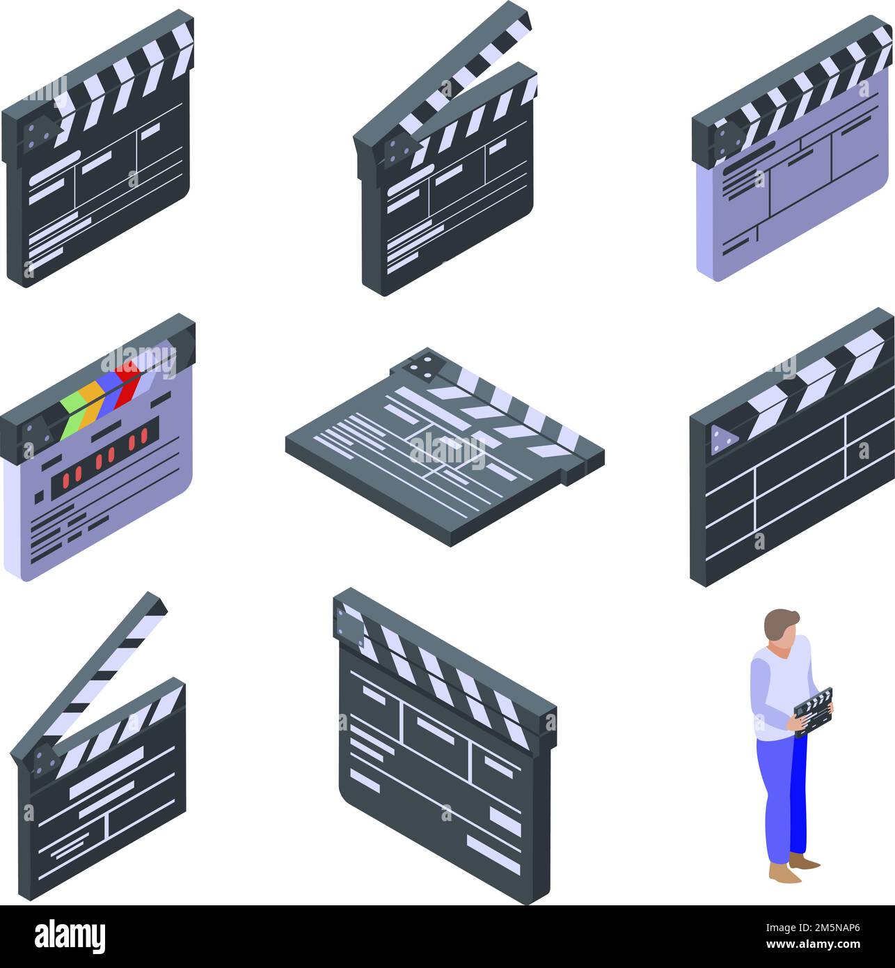 Clapper icons set. Isometric set of clapper vector icons for web design ...