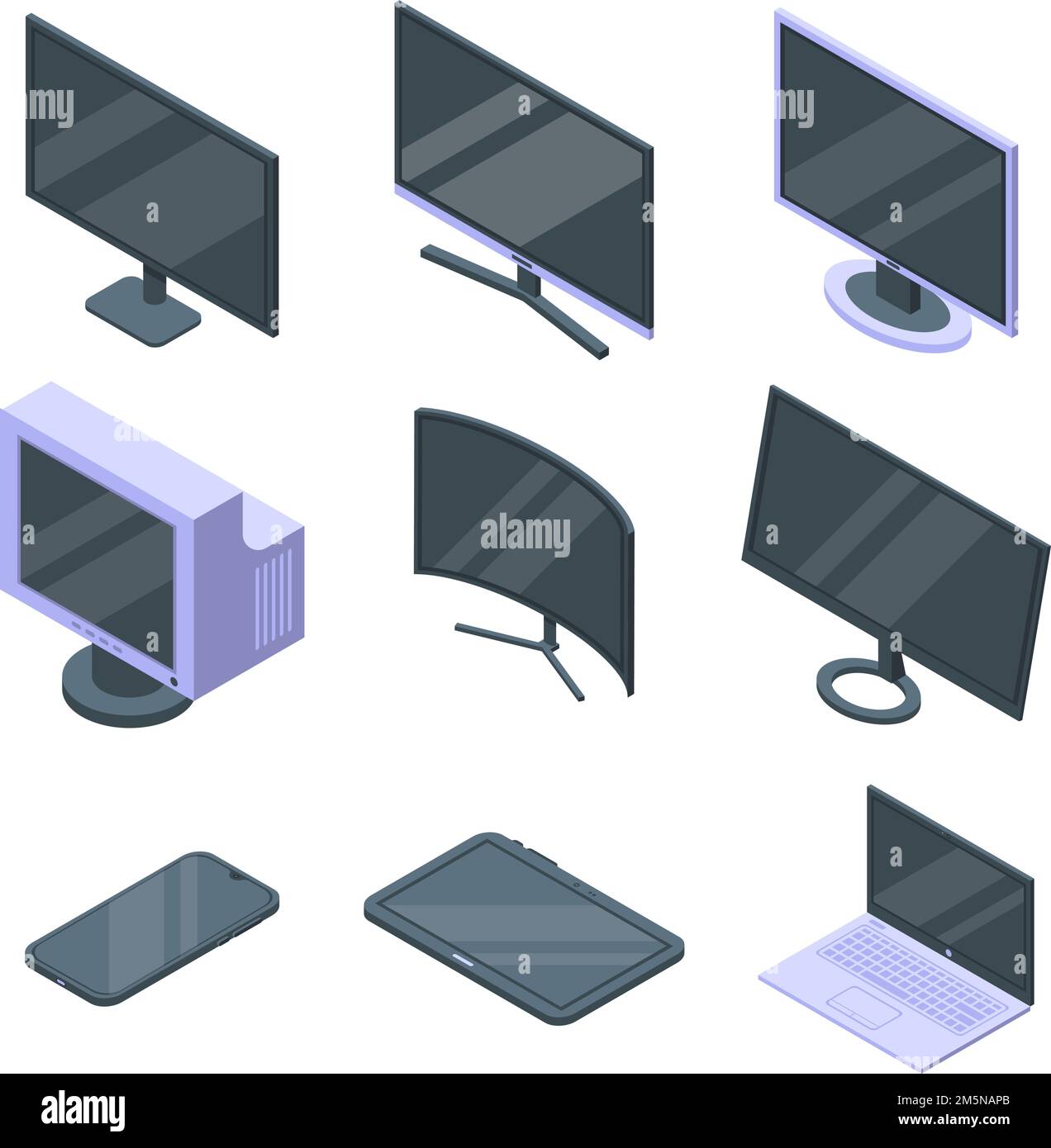 Monitor icons set. Isometric set of monitor vector icons for web design ...