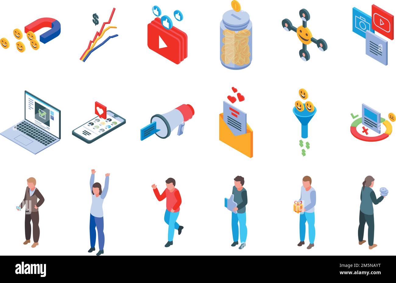 Successful campaign icons set. Isometric set of successful campaign ...