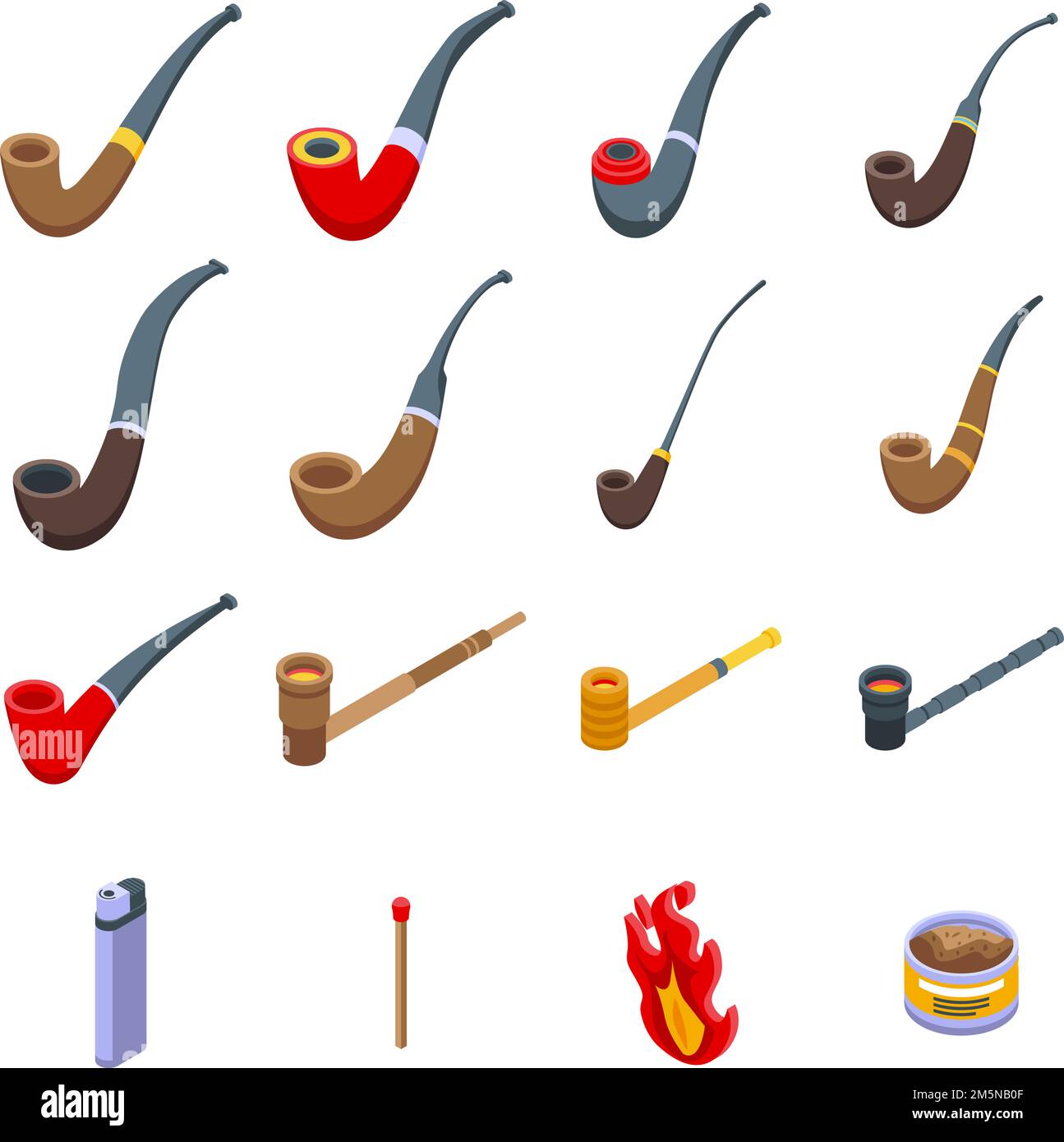 Smoking pipe icons set. Isometric set of smoking pipe vector icons for ...