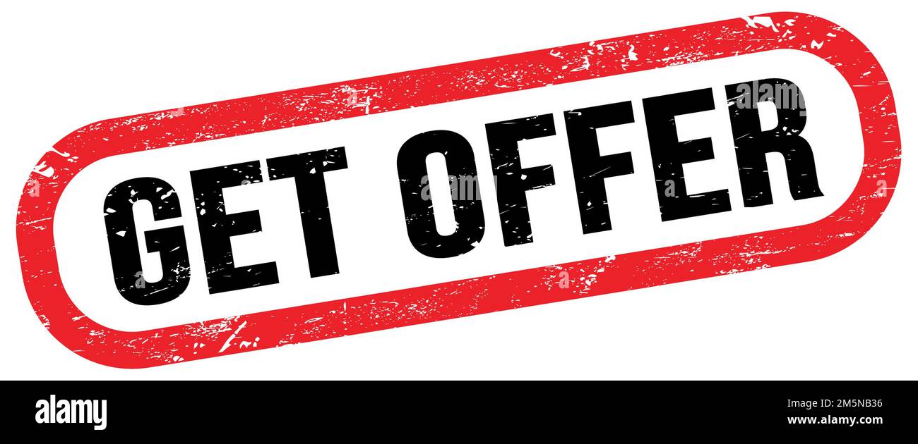 GET OFFER, text on red-black rectangle stamp sign Stock Photo - Alamy