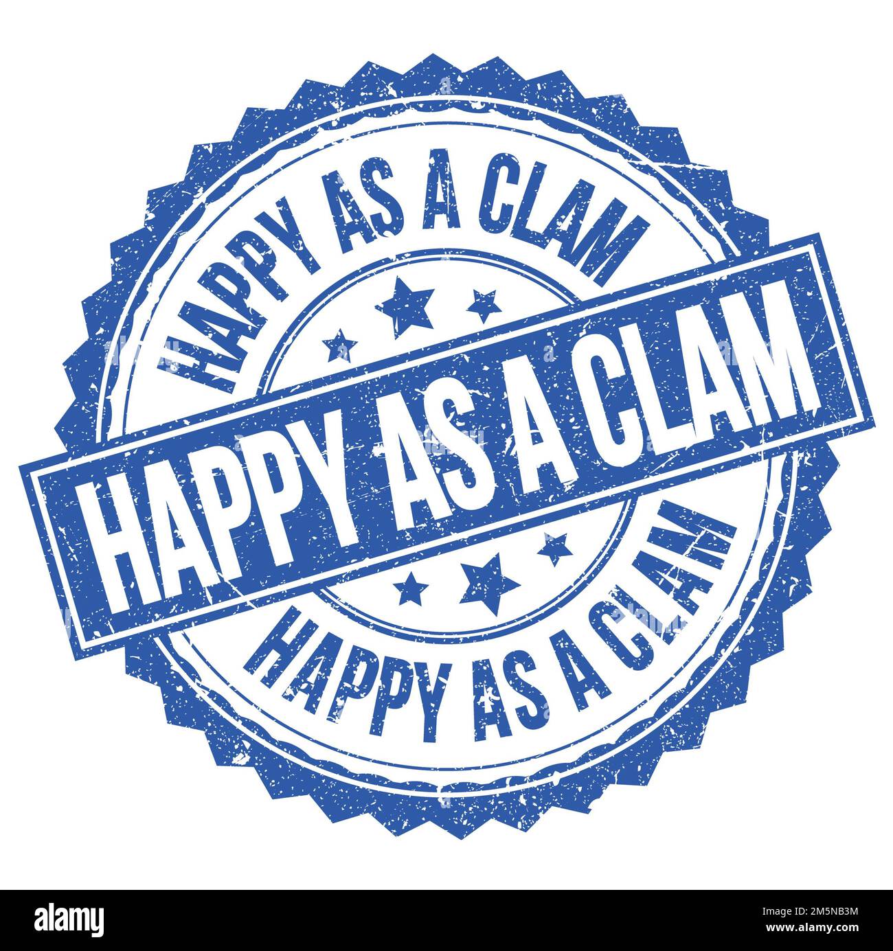 HAPPY AS A CLAM text written on blue round stamp sign Stock Photo - Alamy