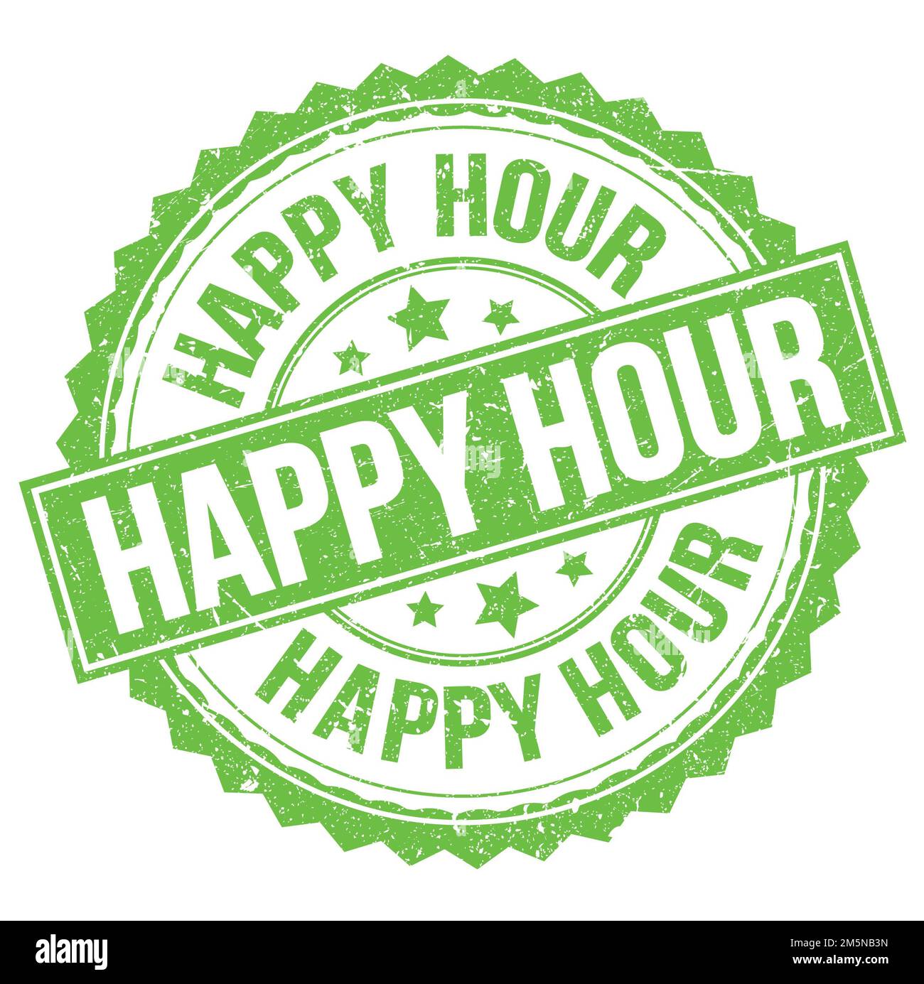 HAPPY HOUR text written on green round stamp sign Stock Photo - Alamy