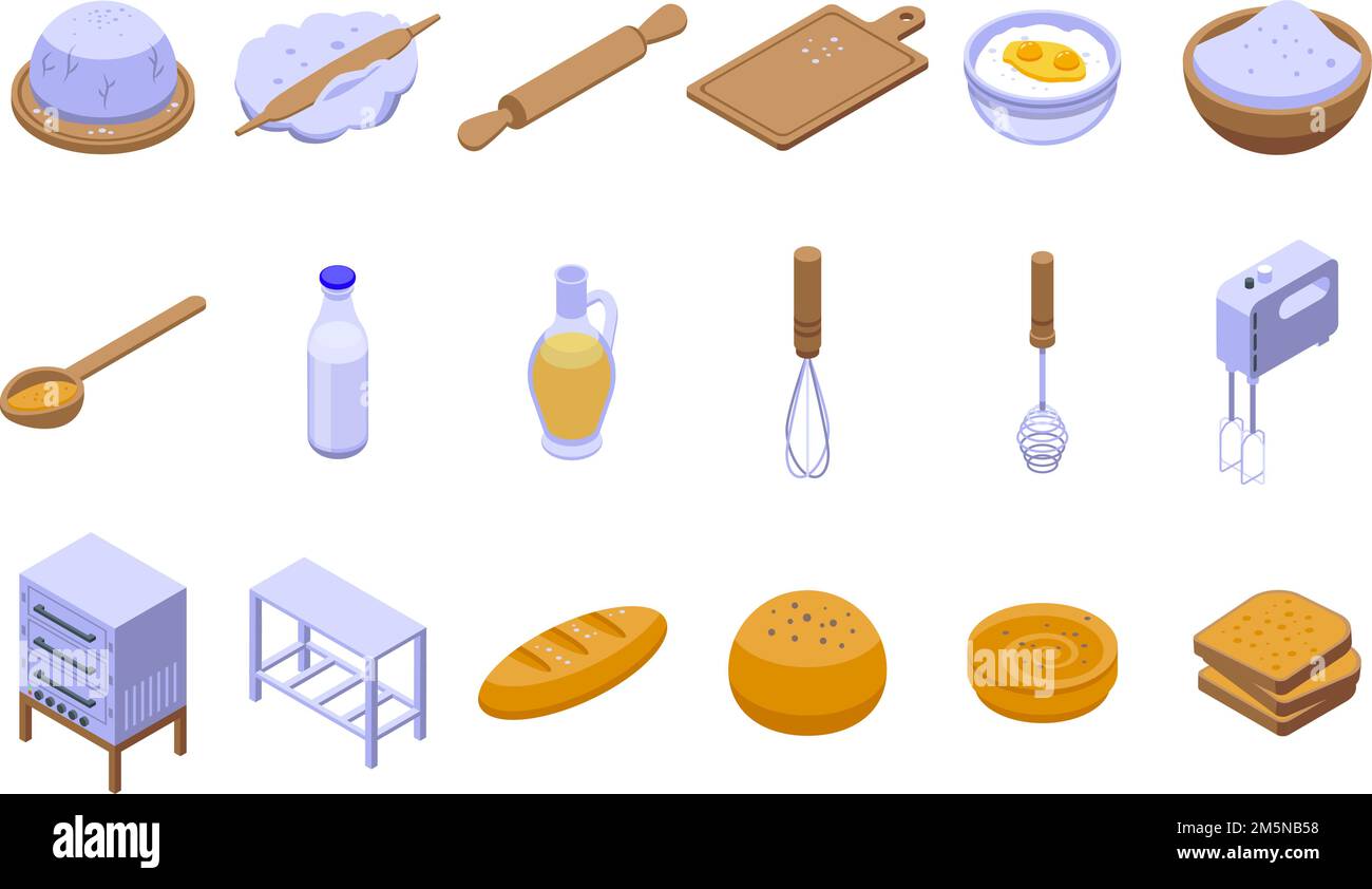 Dough icons set. Isometric set of dough vector icons for web design isolated on white background ...