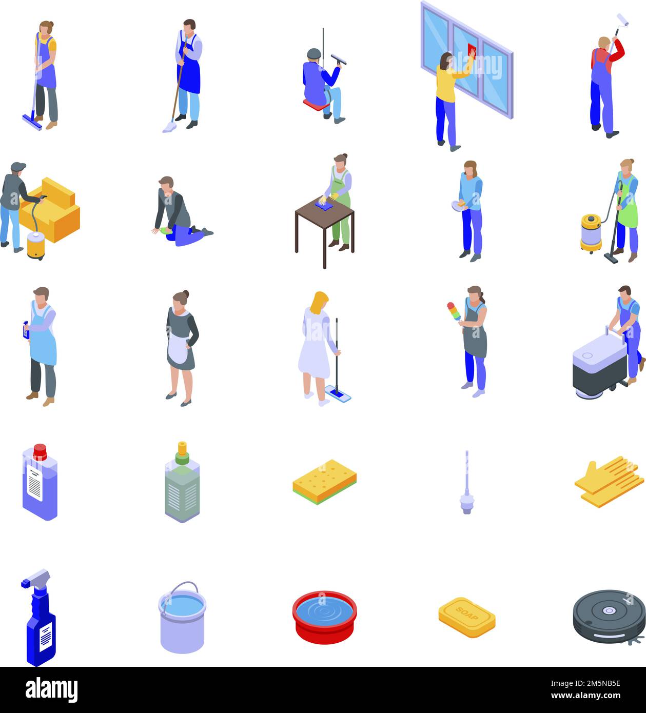 Cleaning services icons set. Isometric set of cleaning services vector ...