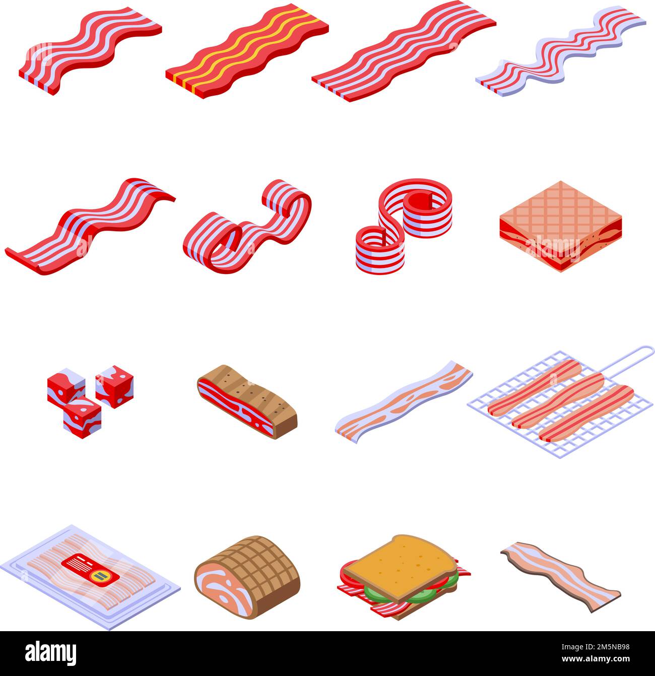 Bacon icons set. Isometric set of bacon vector icons for web design ...