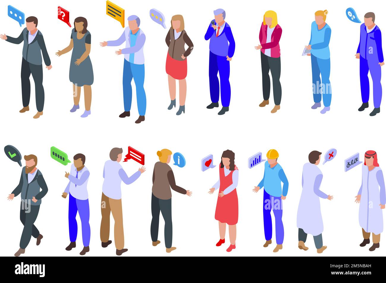 Discussion icons set. Isometric set of discussion vector icons for web ...