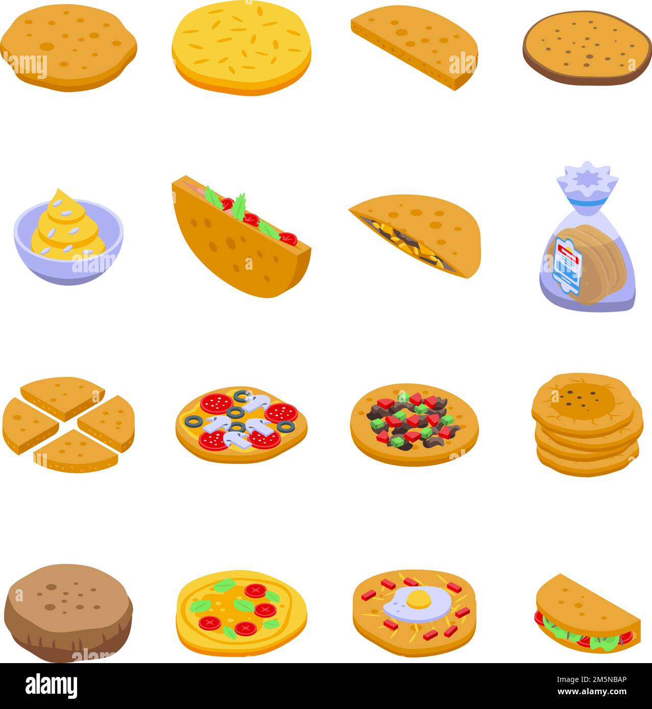 Pita bread icons set. Isometric set of pita bread vector icons for web ...