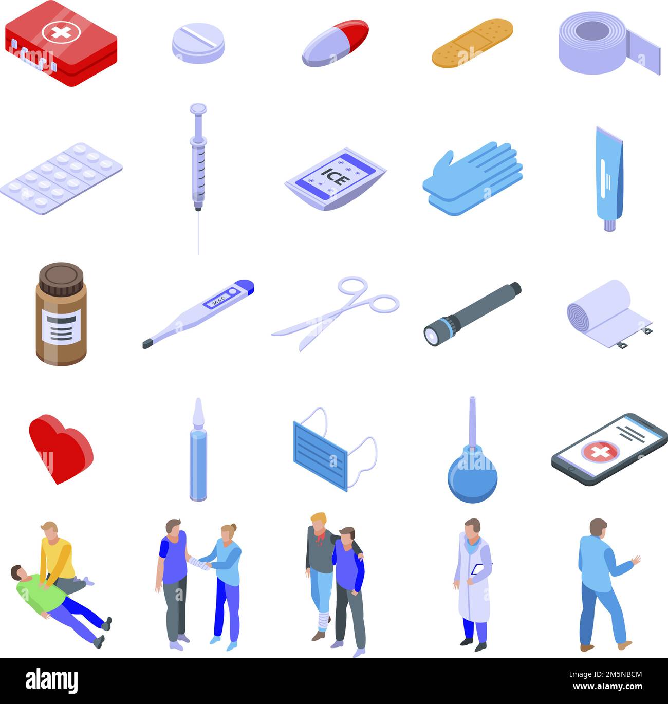 First medical aid icons set. Isometric set of first medical aid vector ...