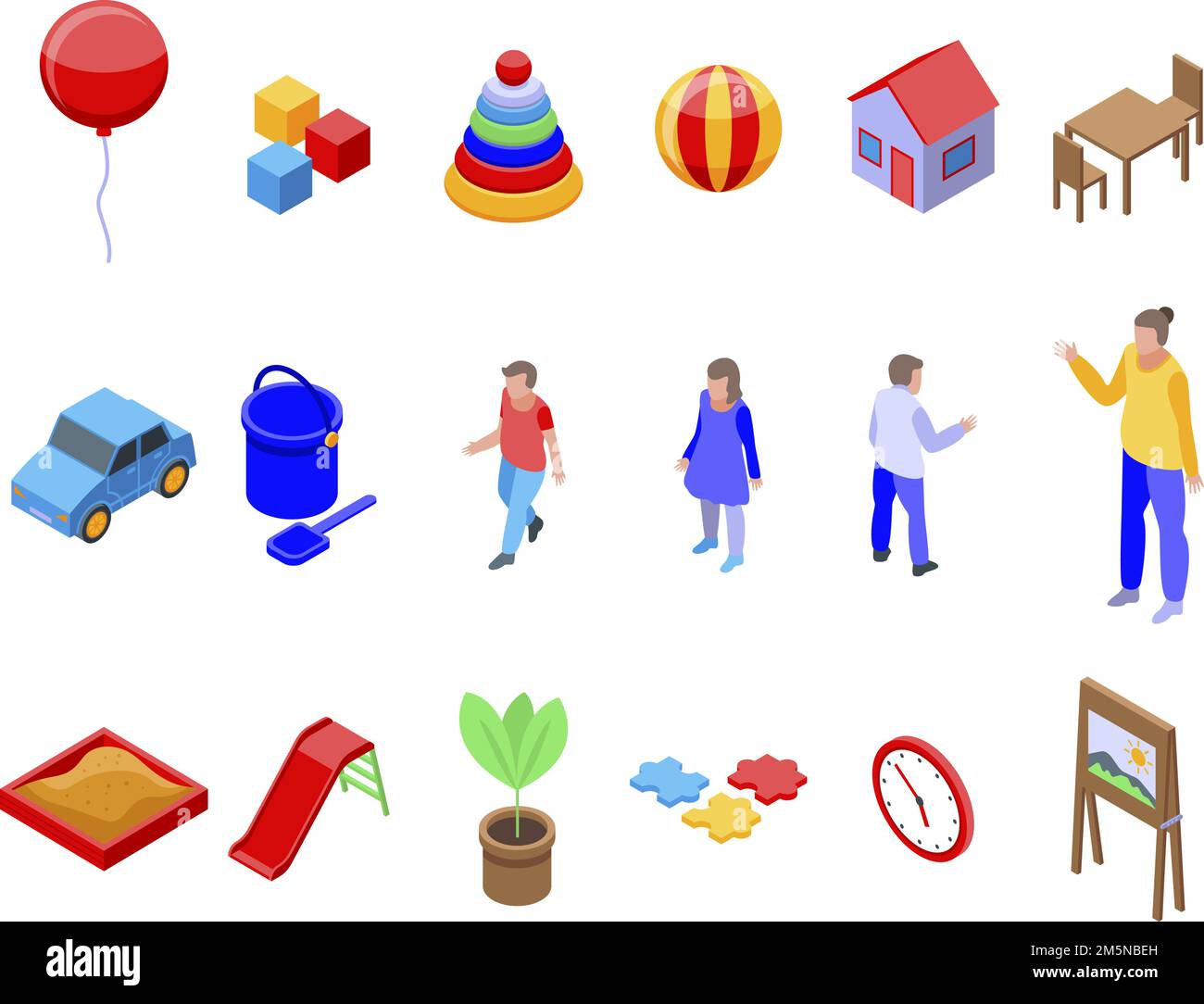 Kindergarten icons set. Isometric set of kindergarten vector icons for ...