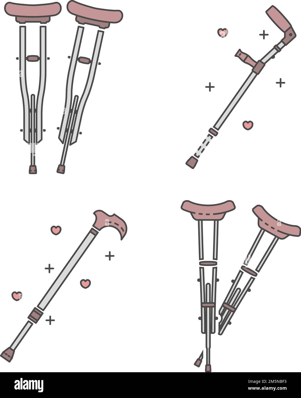 Injury crutches icon set. Outline set of injury crutches vector icons ...