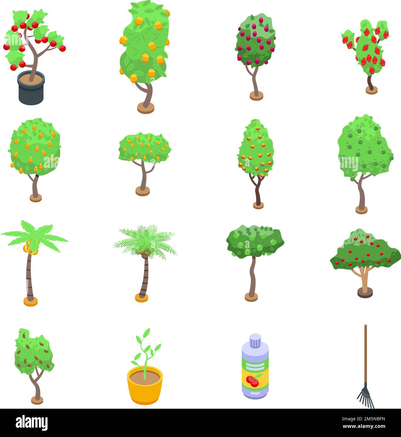 Fruit tree icons set. Isometric set of fruit tree vector icons for web ...