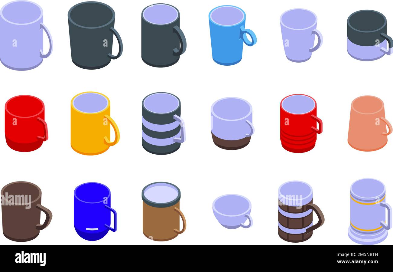 Mug icons set. Isometric set of mug vector icons for web design ...