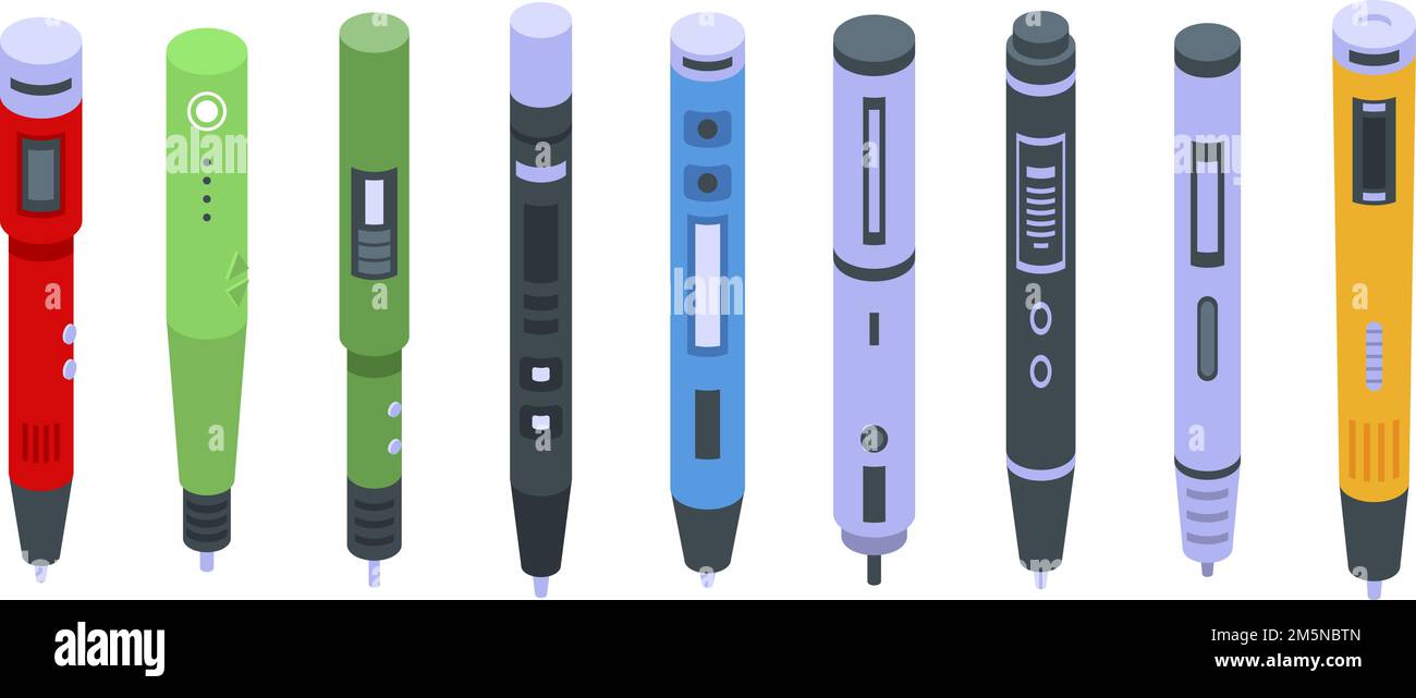 3d pen icons set. Isometric set of 3d pen vector icons for web design ...