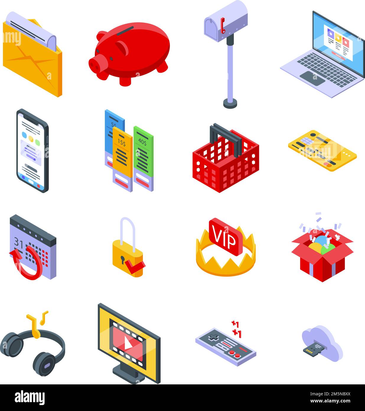 Subscription icons set. Isometric set of subscription vector icons for ...