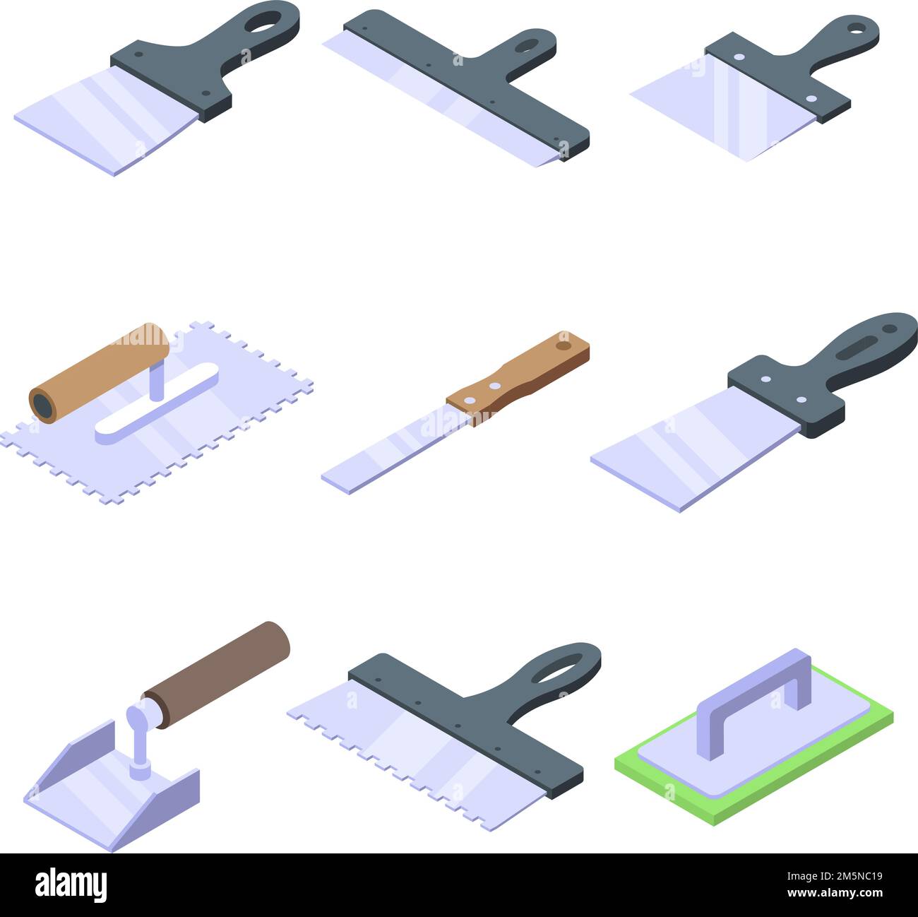 Putty knife icons set. Isometric set of putty knife vector icons for ...