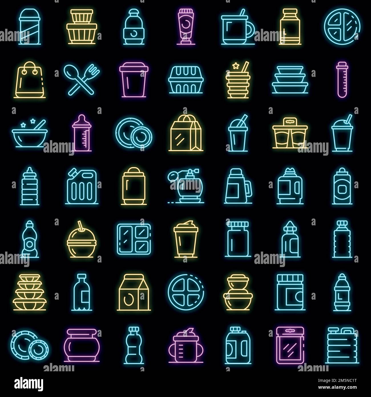Plastic tableware icons set. Outline set of plastic tableware vector ...