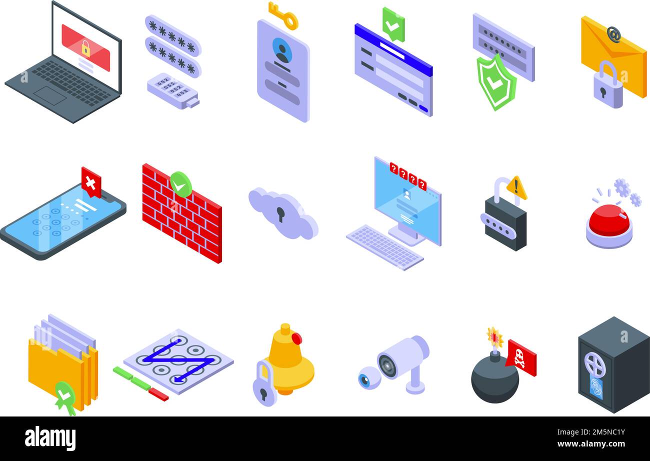 Password Protection Icons Set Isometric Set Of Password Protection