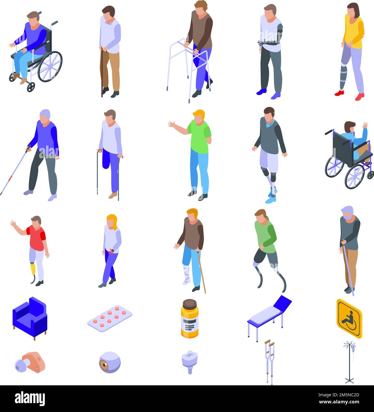 Handicapped icons set. Isometric set of handicapped vector icons for ...