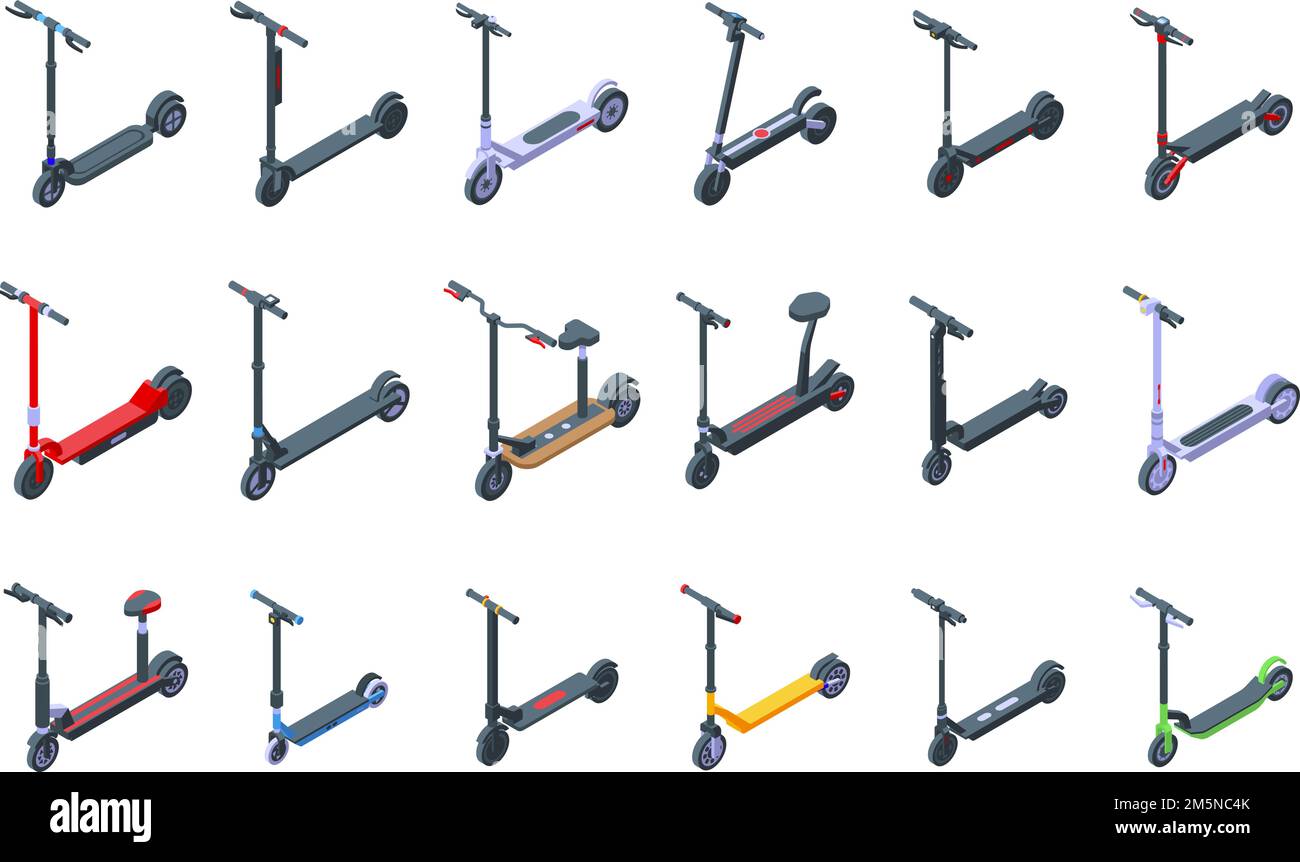 Electric scooter icons set. Isometric set of electric scooter vector ...