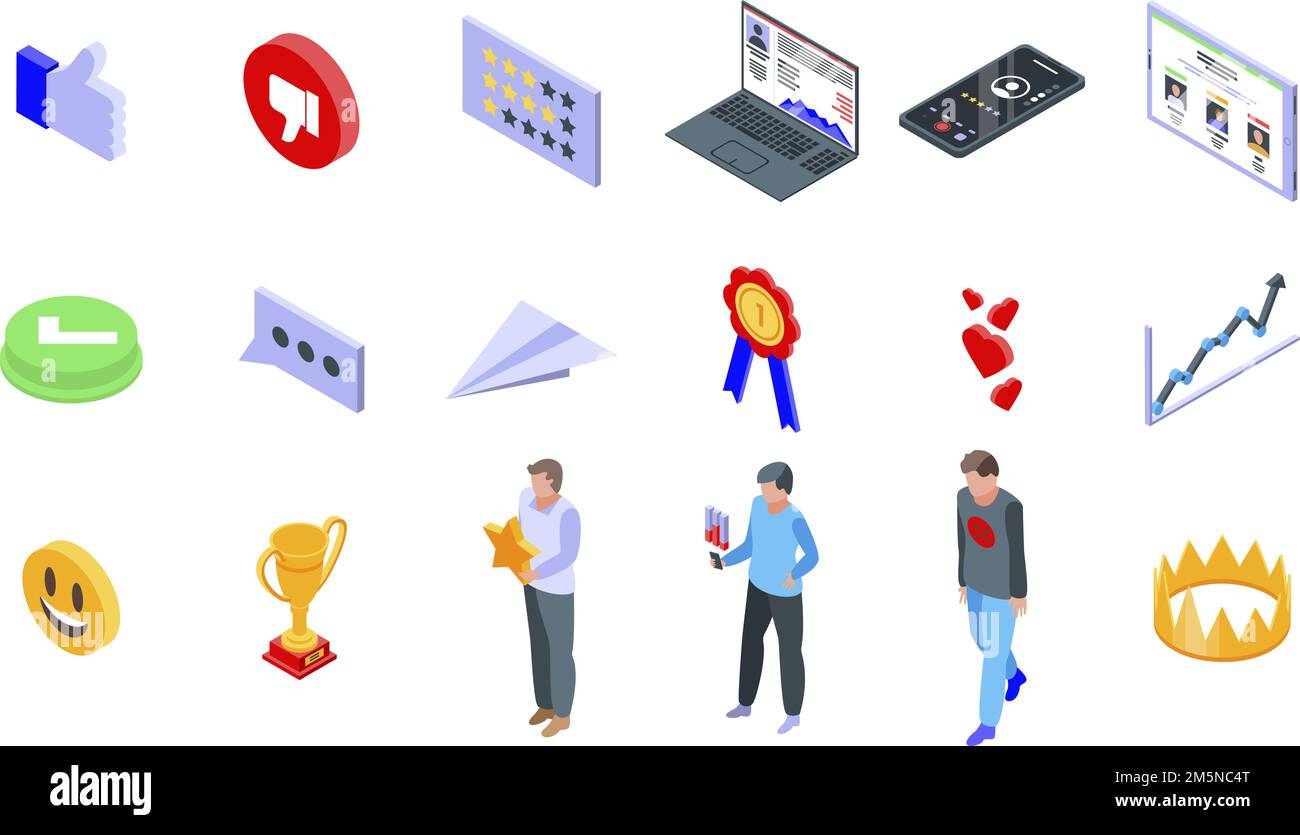 Reputation icons set. Isometric set of reputation vector icons for web ...