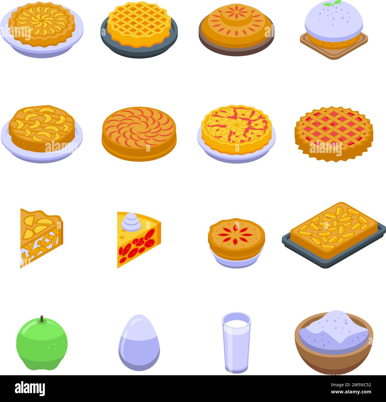Apple pie icons set. Isometric set of apple pie vector icons for web ...