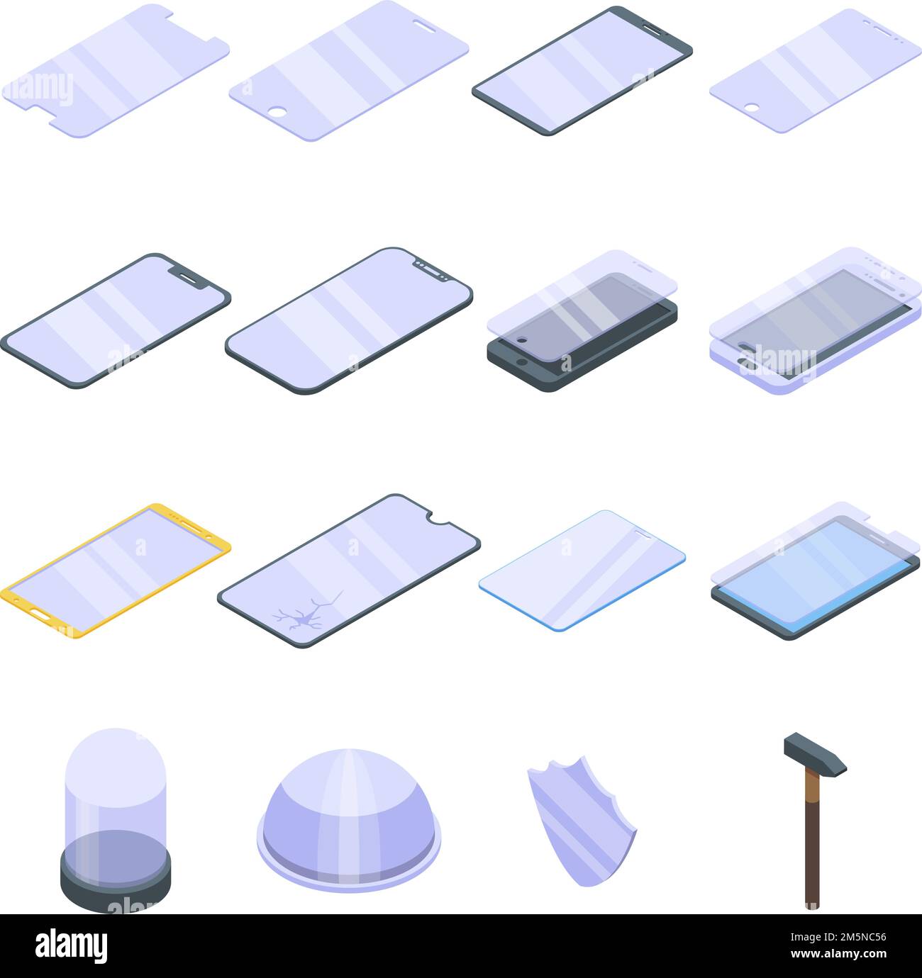 Protective glass icons set. Isometric set of protective glass vector ...