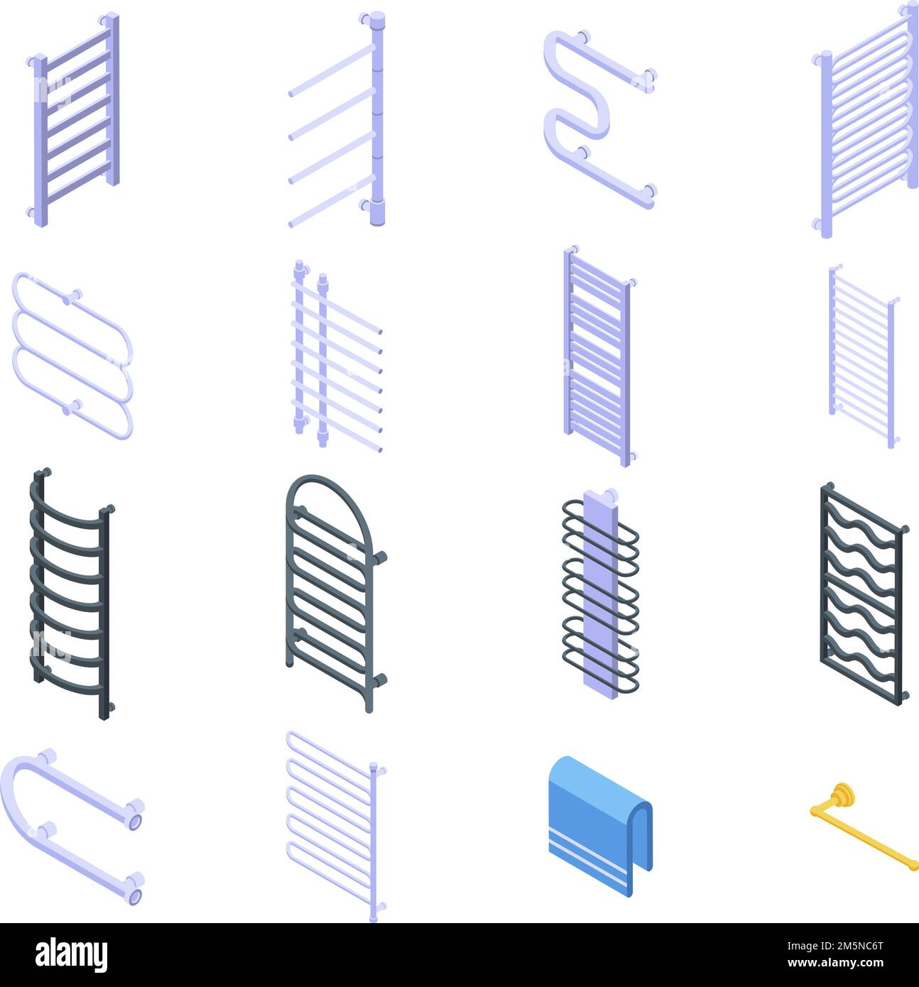 Heated towel rail icons set. Isometric set of heated towel rail vector ...