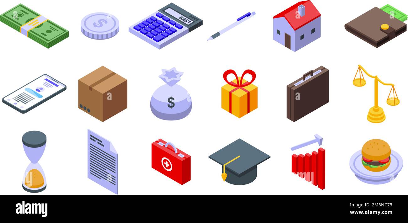 Subsidy icons set. Isometric set of subsidy vector icons for web design ...