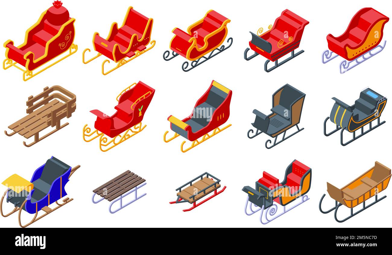 Sleigh icons set. Isometric set of sleigh vector icons for web design ...
