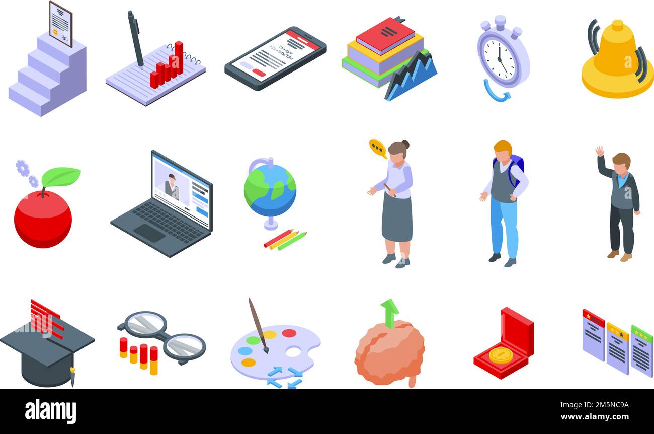 Education workflow icons set. Isometric set of education workflow ...