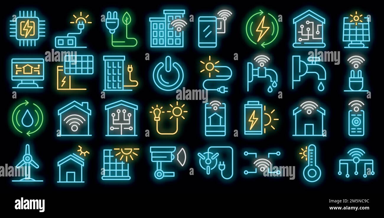 Autonomous house icons set. Outline set of autonomous house vector ...