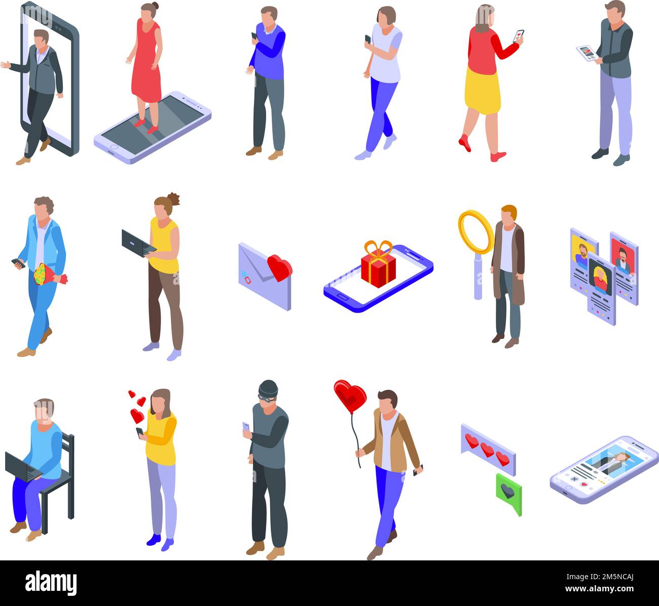 Online dating icons set. Isometric set of online dating vector icons ...