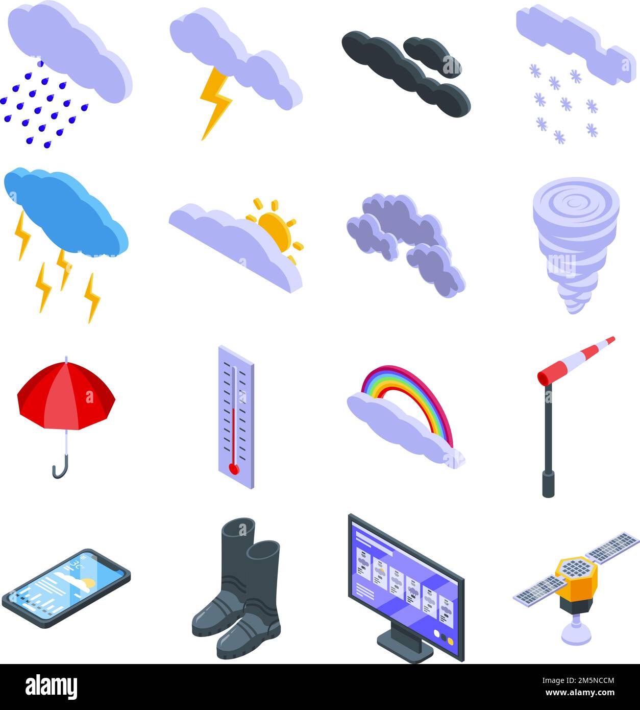 Cloudy weather icons set. Isometric set of cloudy weather vector icons for web design isolated ...