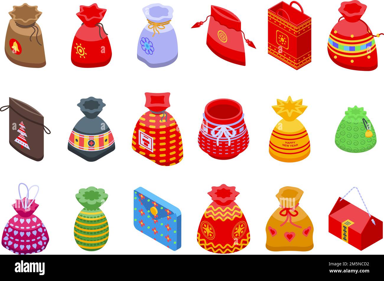 Lucky bag icons set. Isometric set of lucky bag vector icons for web ...