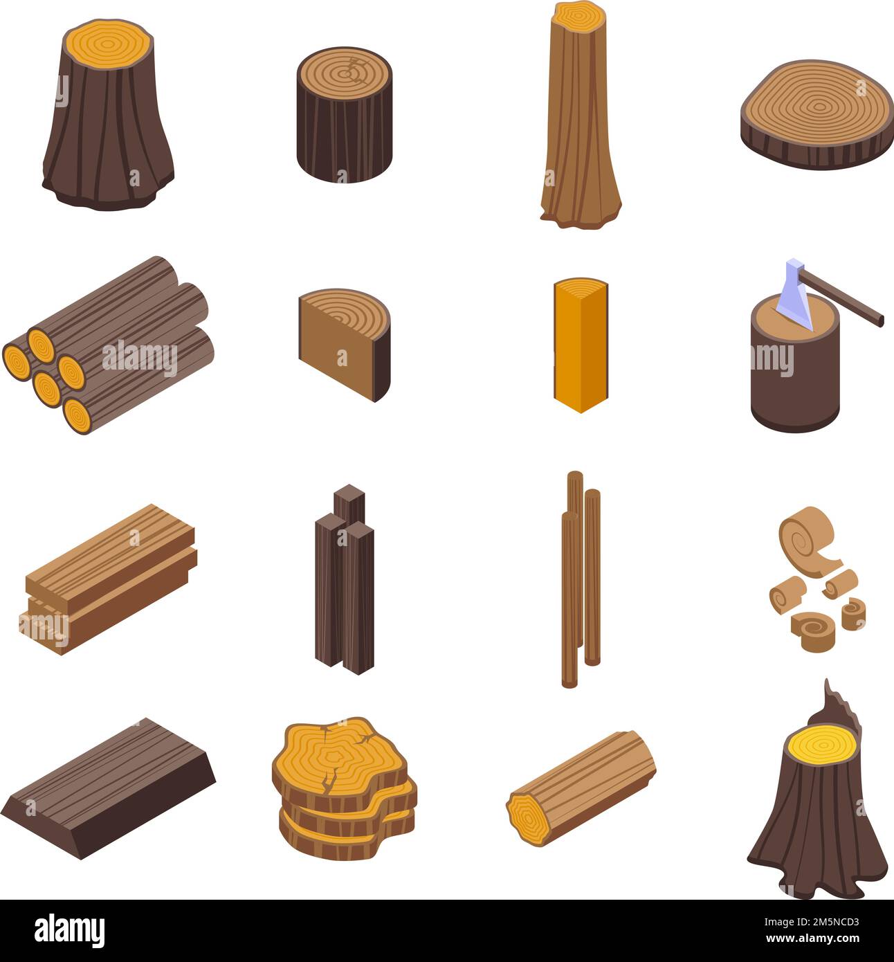Trunk tree icons set. Isometric set of trunk tree vector icons for web ...