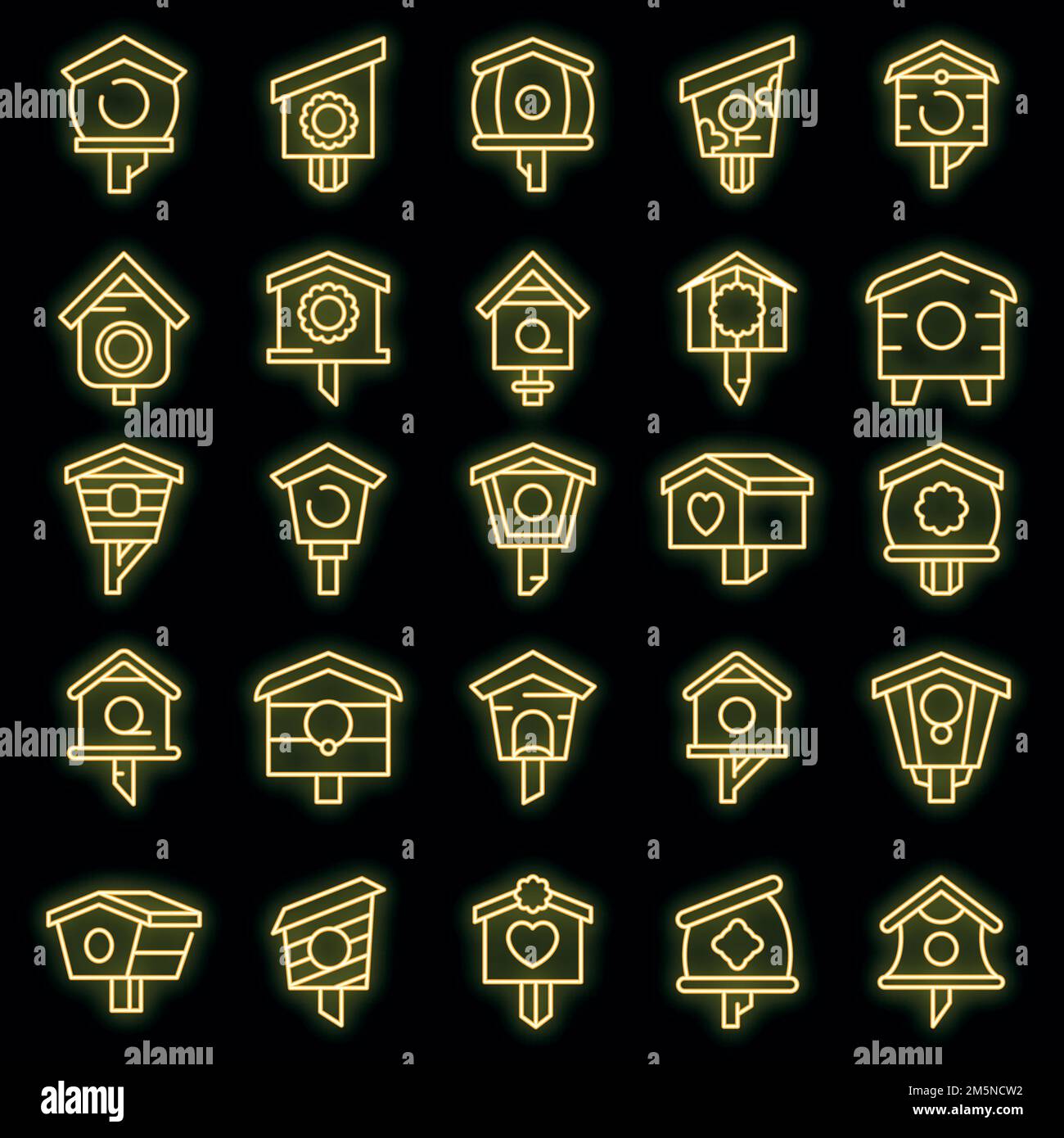 Bird house icons set. Outline set of bird house vector icons neoncolor ...