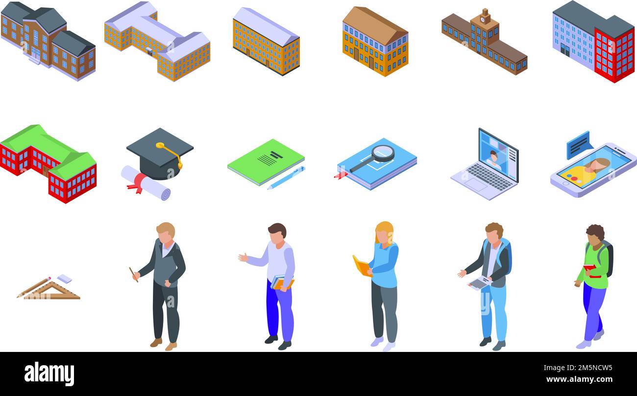 Campus icons set. Isometric set of campus vector icons for web design ...