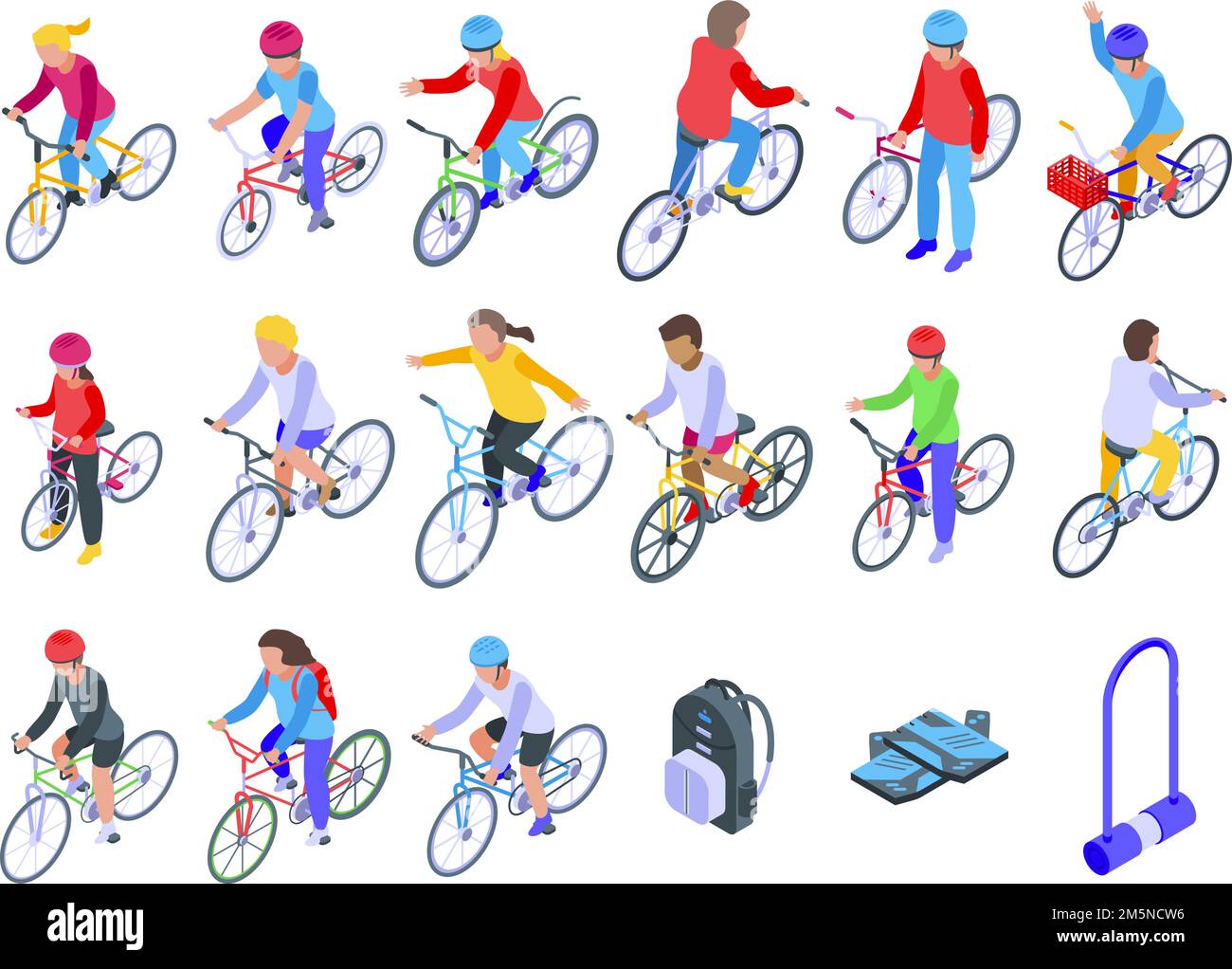 Kids cycling icons set. Isometric set of kids cycling vector icons for ...