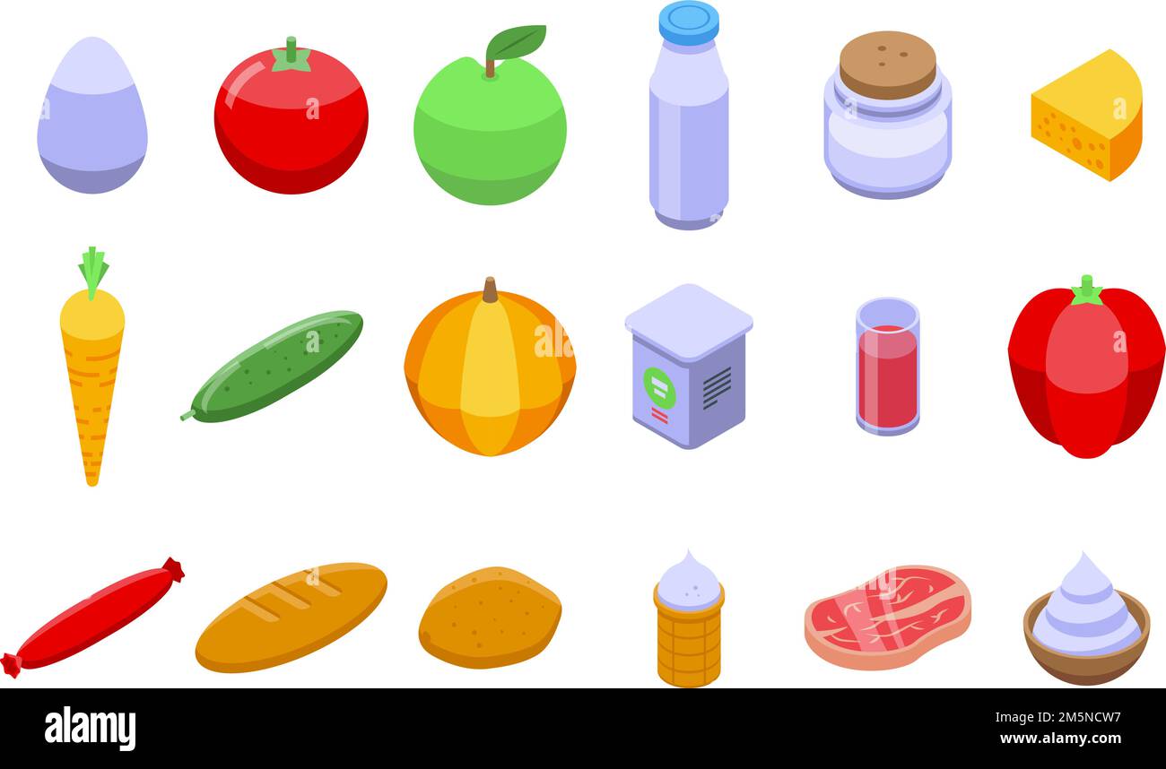 Farm products icons set. Isometric set of farm products vector icons ...