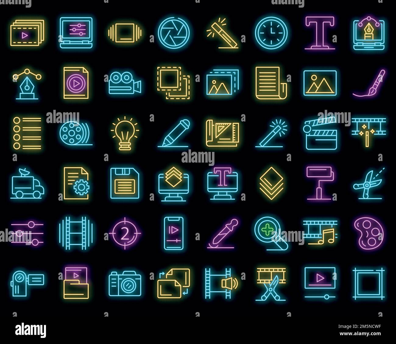 Editor icons set. Outline set of editor vector icons neon color on black Stock Vector Image ...
