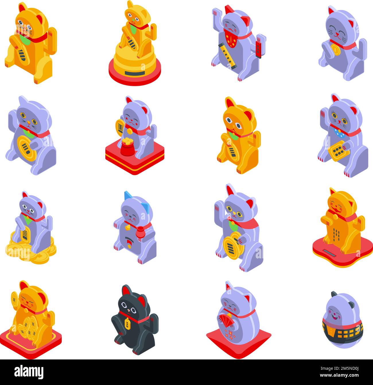 Lucky cat icons set. Isometric set of lucky cat vector icons for web ...