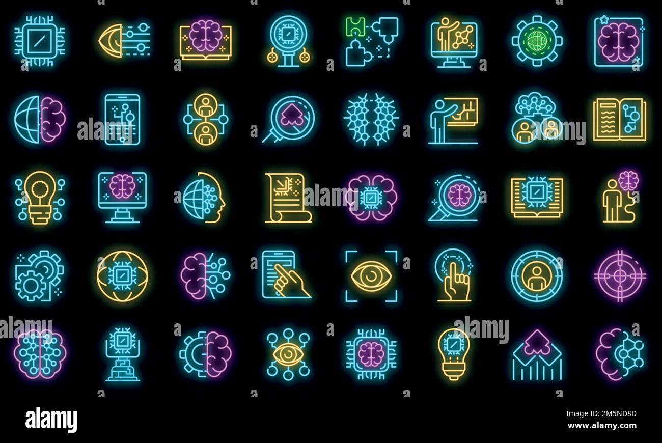 Machine learning icons set. Outline set of machine learning vector ...