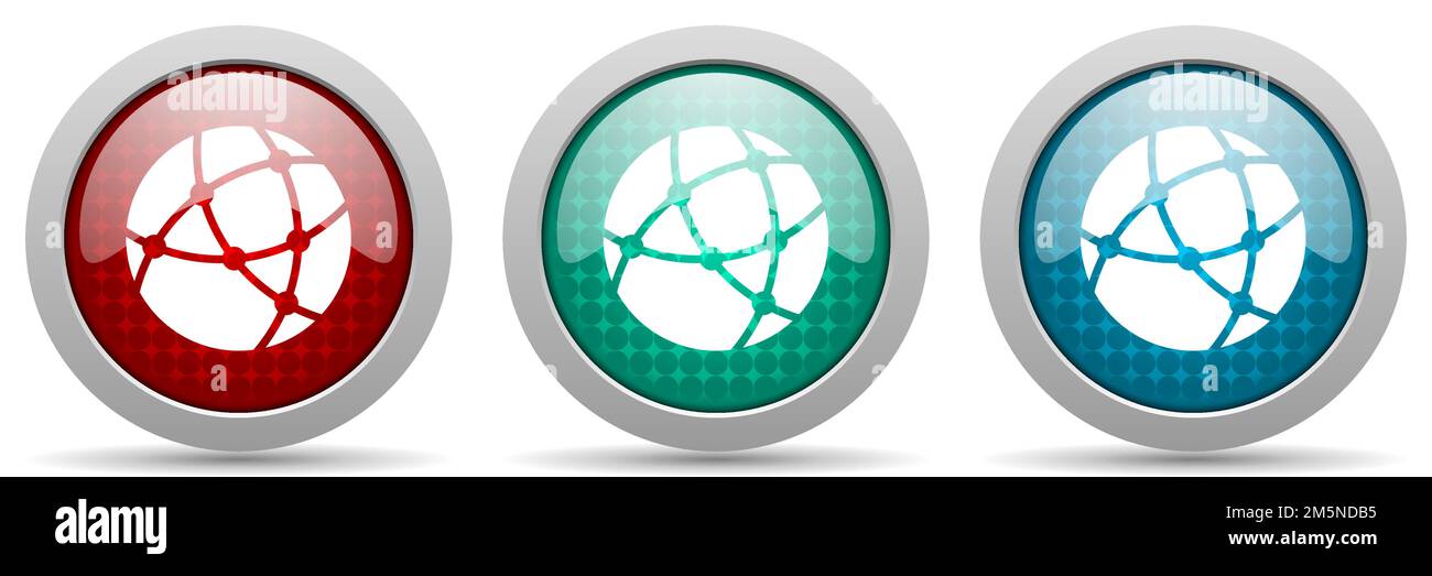 Social media vector icon set, glossy global network buttons collection ...