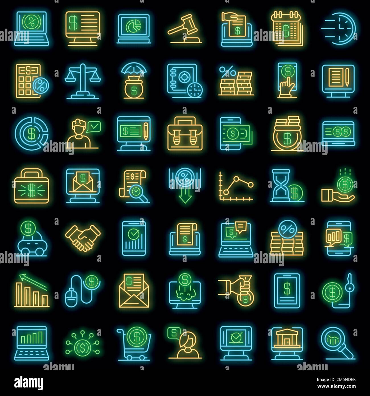 Online loan icons set. Outline set of online loan vector icons neon ...