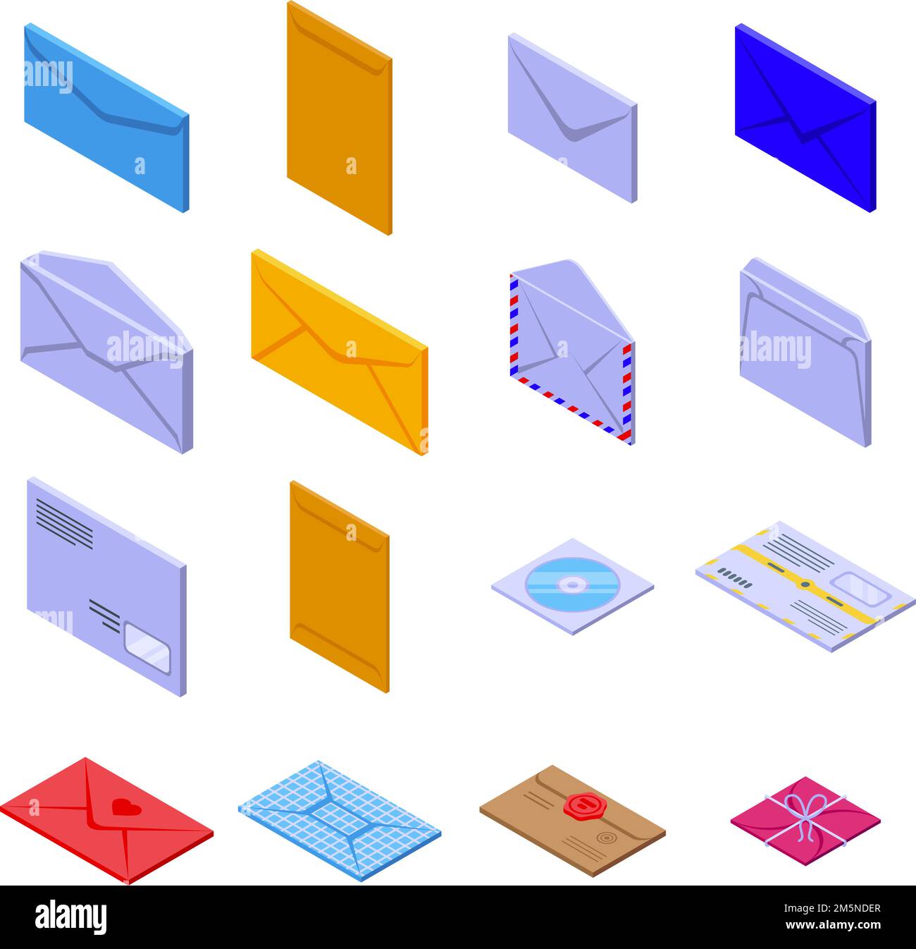 Envelope icons set. Isometric set of envelope vector icons for web ...