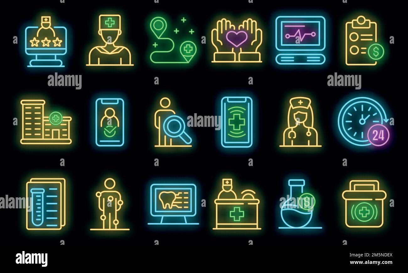 Private clinic icons set. Outline set of private clinic vector icons ...