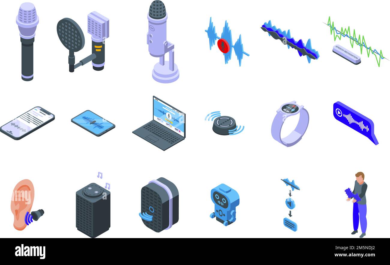 Speech recognition icons set. Isometric set of speech recognition ... Speech recognition icons set. Isometric set of speech recognition ...